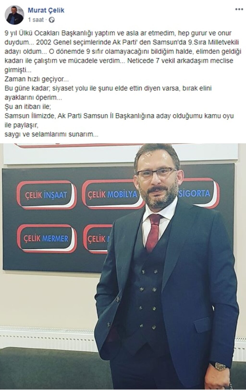 Samsun Haber - Murat Çelik AK Parti İl Başkanlığına adaylığını açıkladı ...
